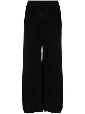 Stella McCartney Ribbed Knit Wide Leg Plissé Palazzo Pants