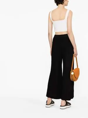 Stella McCartney Ribbed Knit Wide Leg Plissé Palazzo Pants
