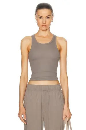 Eterne High Neck Fitted Tank Top - Clay
