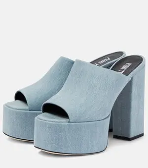Paris Texas Sasha Denim Platform Mules - Blue