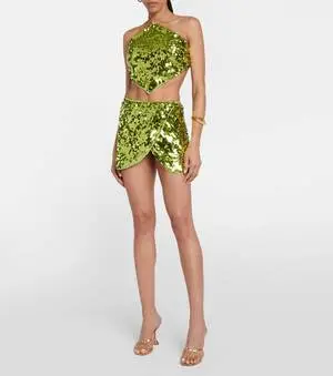 Oseree Sequined Halterneck Crop Top