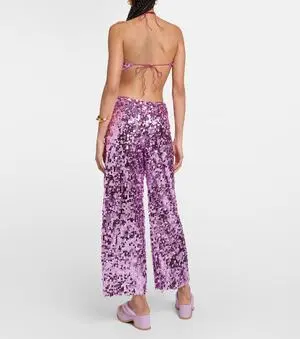 Oseree Sequined Halterneck Crop Top