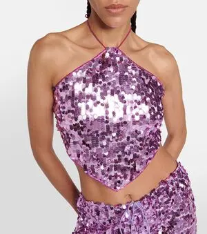 Oseree Sequined Halterneck Crop Top