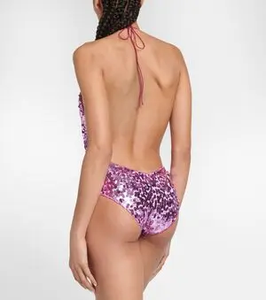 Oseree Sequined Halterneck Swimsuit - Purple