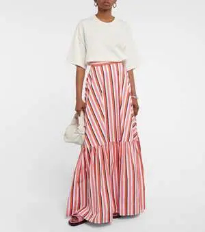 Plan C Striped Cotton Maxi Skirt