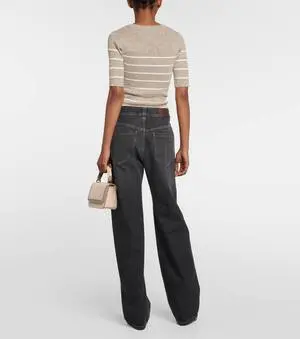 Brunello Cucinelli Embellished Wide-leg Jeans - Grey