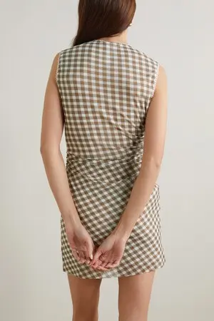 Acne Studios Etwina Ruched Gingham Stretch-knit Mini Dress
