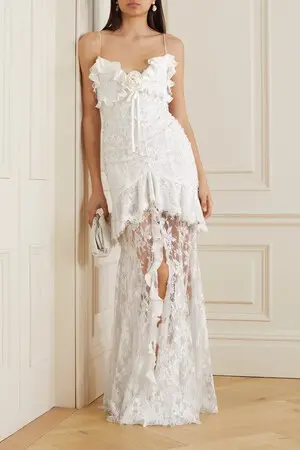 Alessandra Rich Embellished Ruffled Cotton-blend Lace Gown