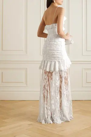 Alessandra Rich Embellished Ruffled Cotton-blend Lace Gown