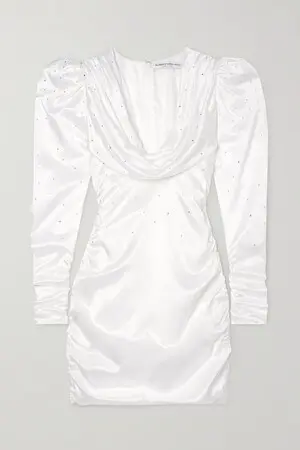 Alessandra Rich Draped Crystal-embellished Duchesse Silk-satin Mini Dress - White