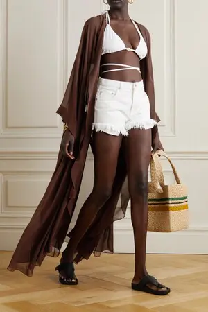 Loewe Paula's Ibiza Belted Tasseled Silk-georgette Maxi Dress