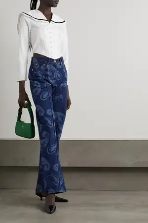 Batsheva Skipper Velvet-trimmed Cotton-poplin Blouse
