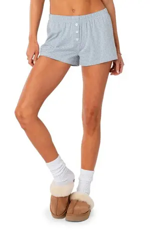 EDIKTED Stripe Stretch Cotton Shorts - Blue