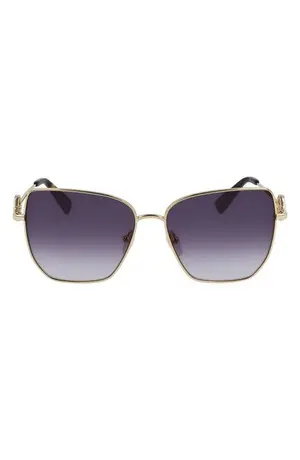Longchamp 58mm Gradient Rectangle Sunglasses - Gold/gradient Smoke