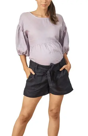 ANGEL MATERNITY Tie Waist Linen Shorts