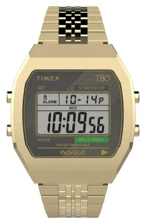 TIMEX® T80 Digital Chronograph Bracelet Watch - Gold