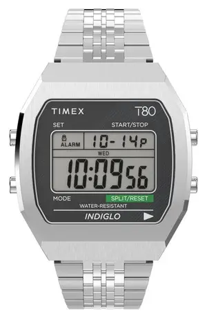 TIMEX® T80 Digital Chronograph Bracelet Watch - Silver