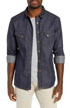 Billy Reid Distressed Denim Slim Fit Western Shirt Dry