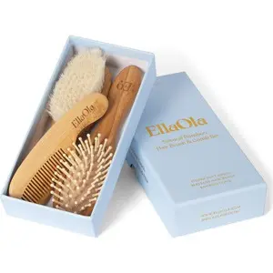 ELLAOLA 3-piece Bamboo Brush & Comb Set - Light Brown