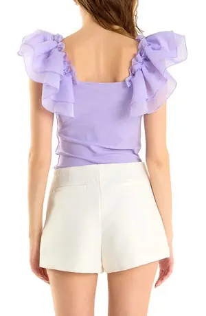 Endless Rose Organza Ruffle Knit Top - Lilac