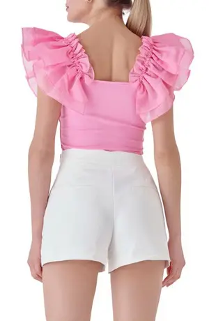 Endless Rose Organza Ruffle Knit Top