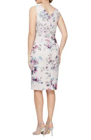 Alex Evenings Floral Side Ruched Cocktail Sheath Dress