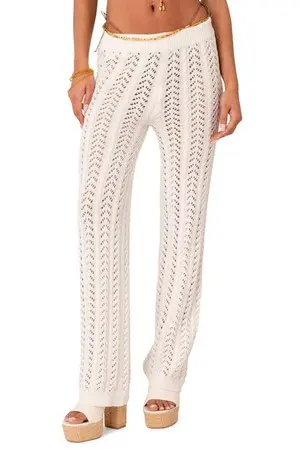 EDIKTED Elektra Sheer Open Knit Cover-up Pants - White