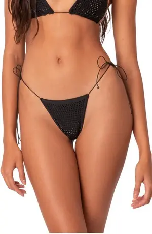 EDIKTED Shimmer Rhinestone Bikini Bottom - Black