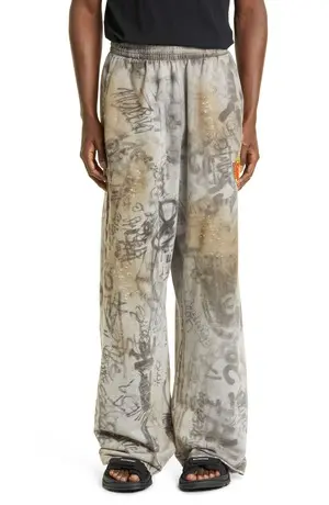 Balenciaga Skater Graffiti Dirty Effect Cotton Fleece Pants