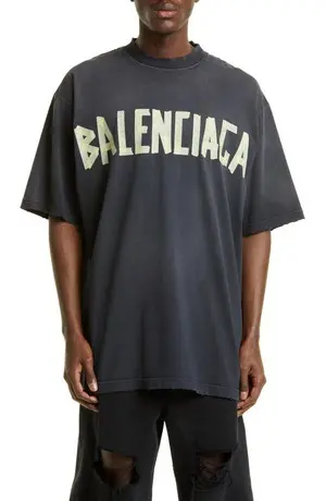 Balenciaga Tape Logo Cotton Graphic T-shirt Washed Black