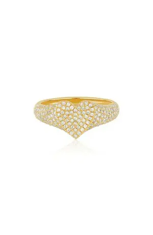 Ef Collection Diamond Heart Signet Ring - 14k Yellow Gold