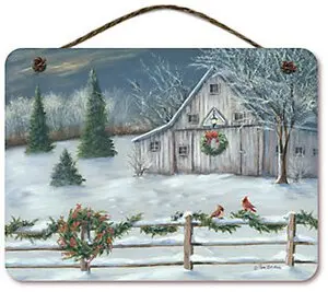 COURTSIDE MARKET White Christmas Barn 12x16 Han Ing Sign - One-color
