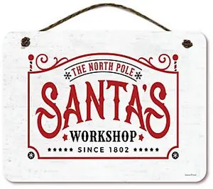 COURTSIDE MARKET Santas Workshop 12x16 Hanging Ign - One-color