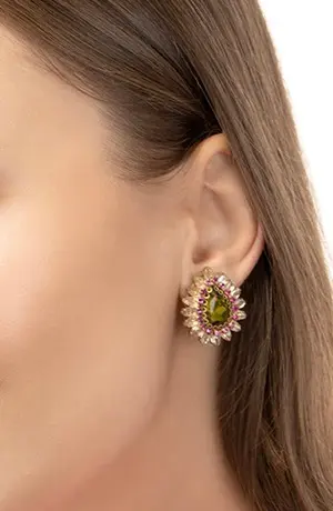 Deepa Gurnani Leesha Crystal Earrings - Lime