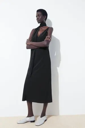 Cos Silk Scarf Dress - Black