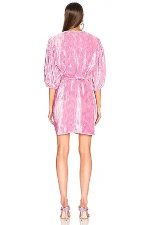 GANNI Pleated Satin Dress In Pink