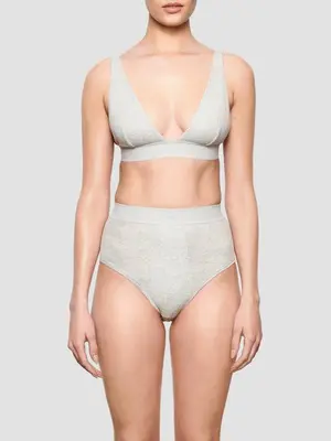 SKIMS Cotton Rib Plunge Bralette - Light Heather Grey