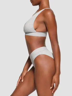 SKIMS Cotton Rib Plunge Bralette - Light Heather Grey