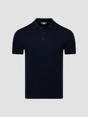 Onia Textured Knit Polo Shirt Deep Navy