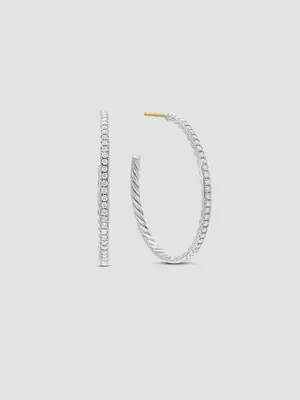 David Yurman Pavé Hoop Earrings In With Diamonds, 38mm - Diamond