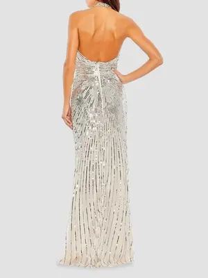 Mac Duggal Sequined Halterneck Gown - Silver