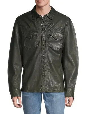 Ralph Lauren Men's Western Leather Shirt Jacket - Polo Black - Size Large - Polo Black  - Polo Black