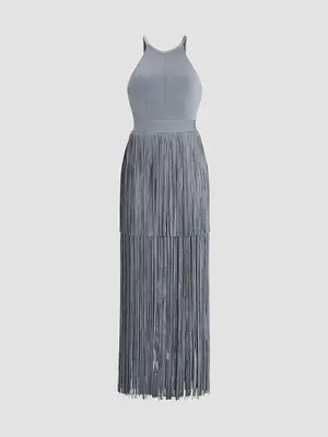 Herve Leger Halter Fringe Maxi Dress