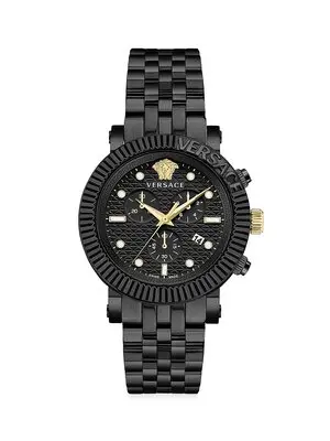 Versace Men's V-Chrono Black Stainless Steel Chronograph Watch - Black - Black
