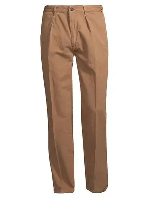 DRAKE'S Men's Pleated Cotton-Linen Chinos - Brown  - Brown