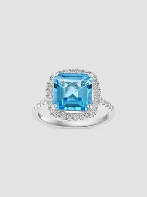 Saks Fifth Avenue Collection 14k White Gold Topaz & 0.45 Tcw Diamond Halo Ring - Blue