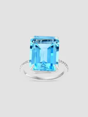 Saks Fifth Avenue Collection 14k White Gold Topaz & 0.13 Tcw Diamond Ring - Blue