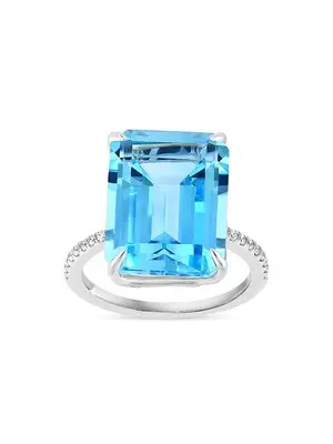 Saks Fifth Avenue Collection 14k White Gold Topaz & 0.13 Tcw Diamond Ring