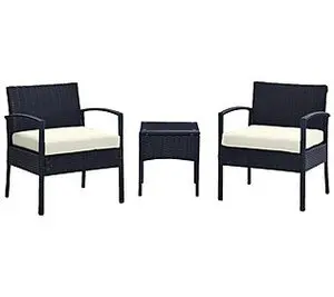 MANHATTAN COMFORT Noli Steel Rattan 3-piece Patio Conversation Sewith Cushions - One-color