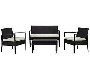 MANHATTAN COMFORT Noli Steel Rattan 4-piece Patio Conversation Sewith Cushions - One-color